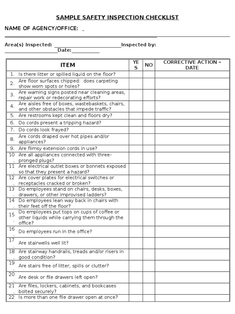 Safety Inspection Checklist NTCC | PDF | Stairs | Fires