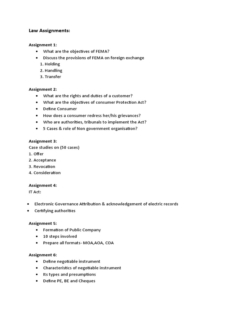 Comprehensive Law Assignments Guide | PDF | Law