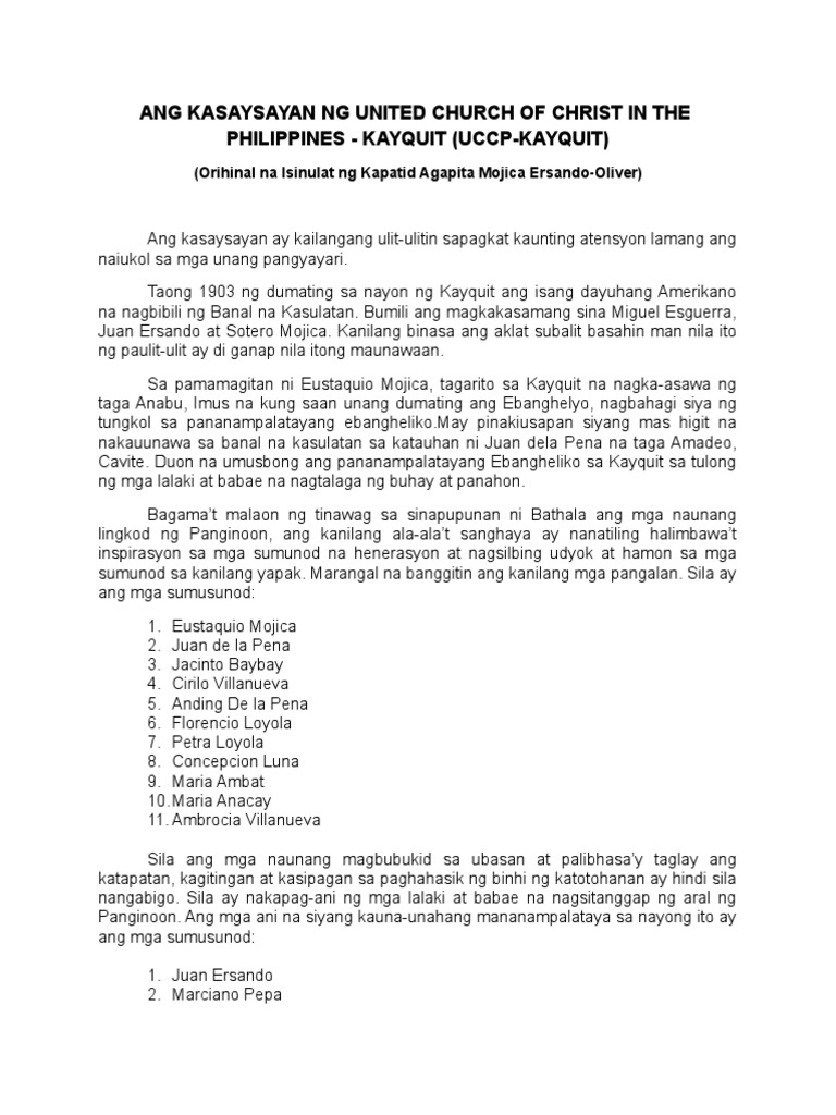 Church History of UCCP Kayquit EDITED by EOR 2016 | PDF