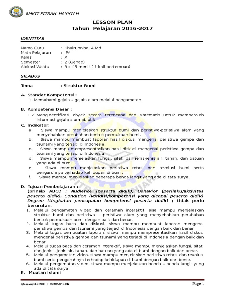 Lesson Plan Terpadu IPA X | PDF
