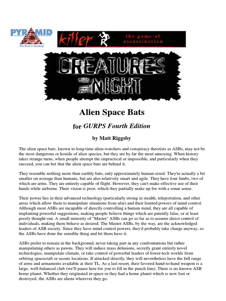 Pyramid Magazine - Creatures of The Night - Alien Space Bats For GURPS ...