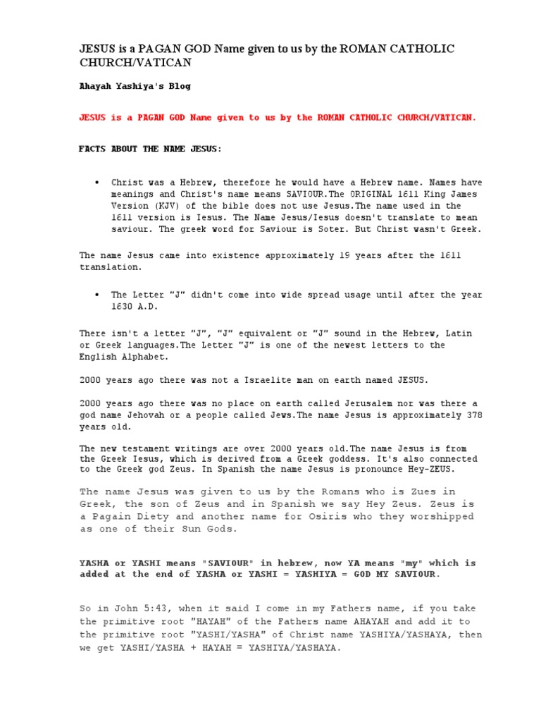 Roman Catholic Church Gave Us the Pagan Name "Jesus | PDF | Jehovah | Jesus