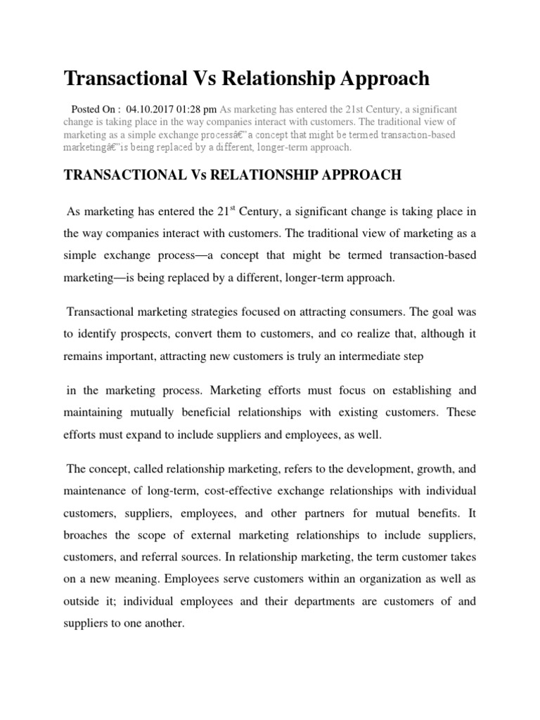 Transactional Vs Relationship Approach | PDF | Customer Relationship ...
