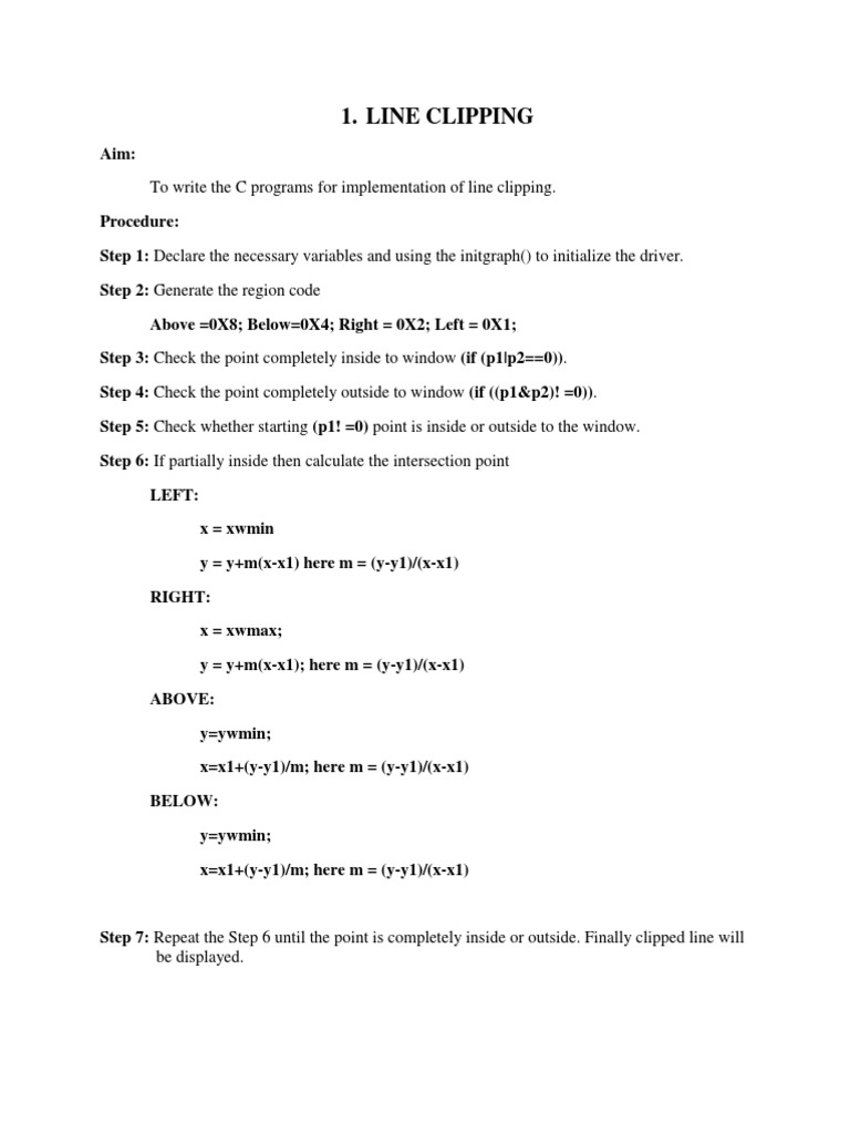 Line Clipping: To Write The C Programs For Implementation of Line ...