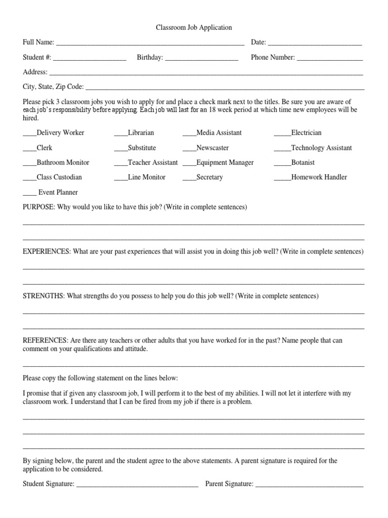 Classroom Job Application Form | PDF | Labour | Employment