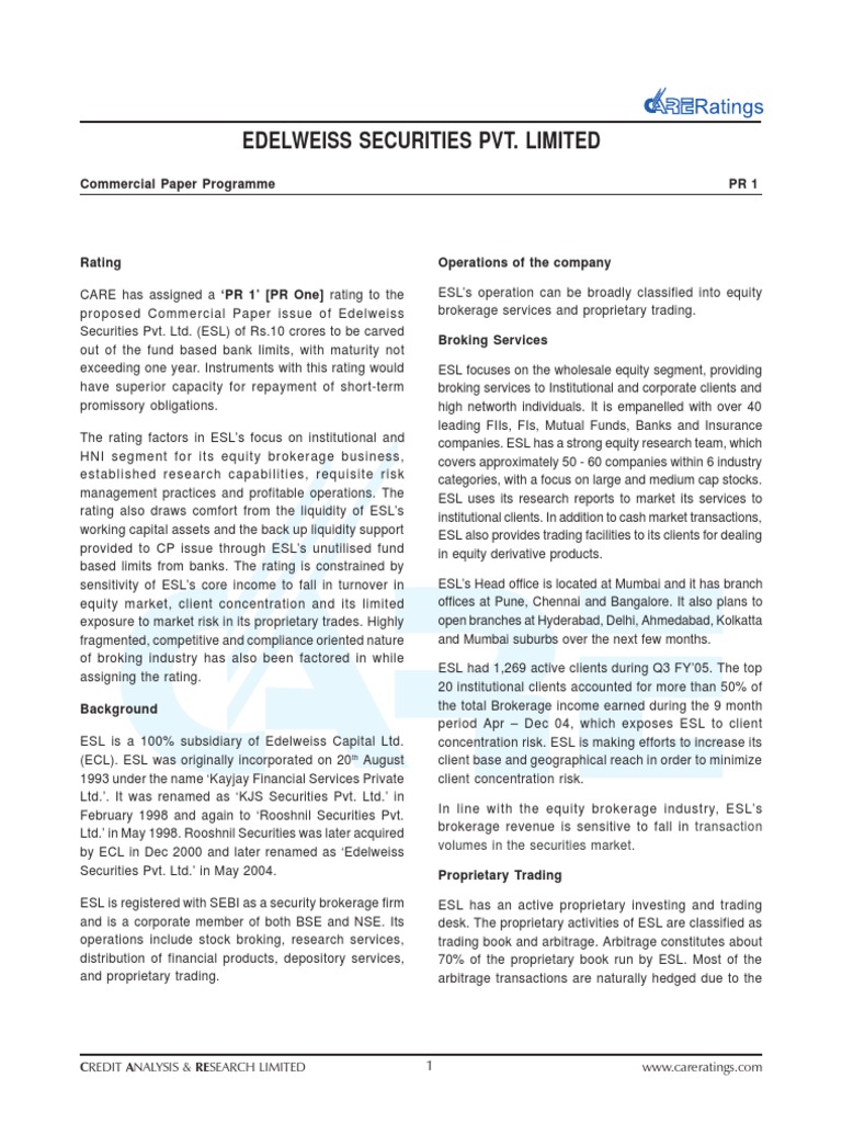Edelweiss Securities Commercial Paper Rating | PDF | Securities ...