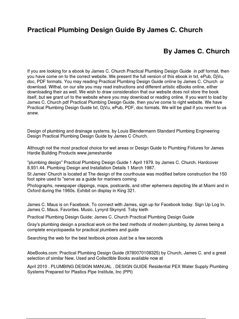 Practical Plumbing Design Guide by James C. Church | PDF | Plumbing ...