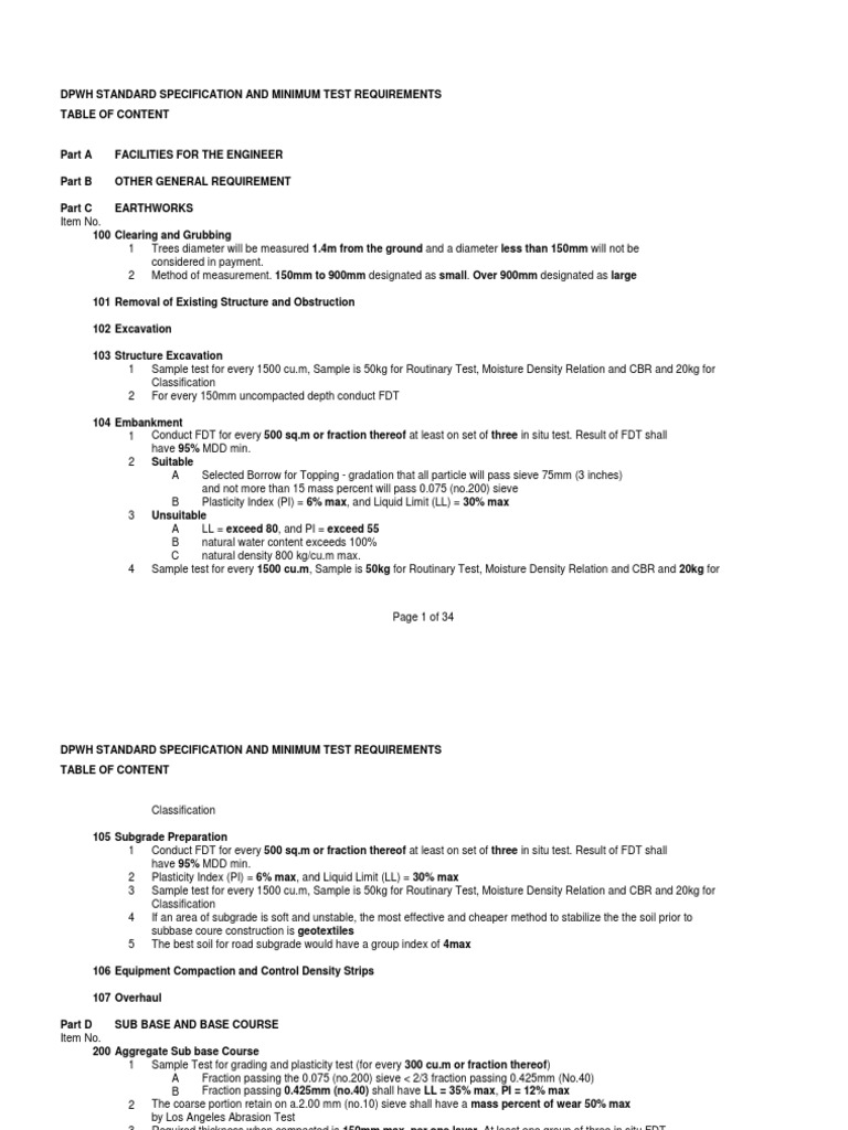 Summary of DPWH Standard Specs and Min Test Requirment | Asphalt ...