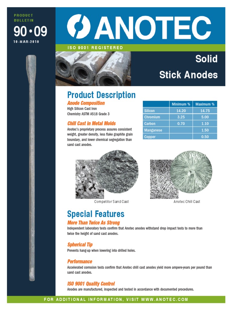 Anotec 90-09 Solid Stick Anodes | PDF | Cast Iron | Industries