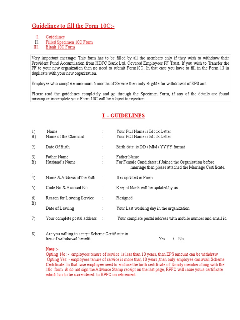 Form 10C Guidelines Specimen | PDF | Money Order | Cheque