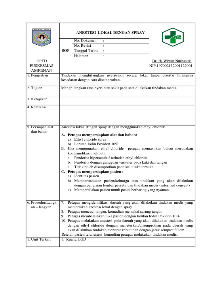 Anestesi Lokal dengan Spray Ethyl Chloride | PDF
