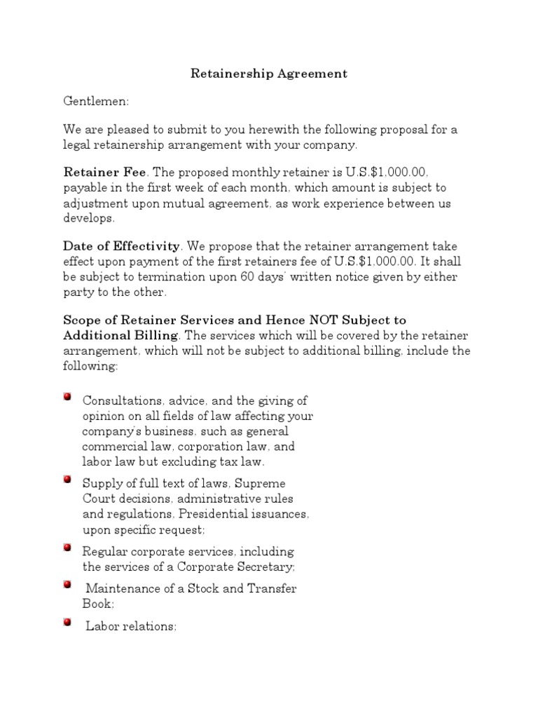 Sample Retainership Agreement | Download Free PDF | Conflict Of ...