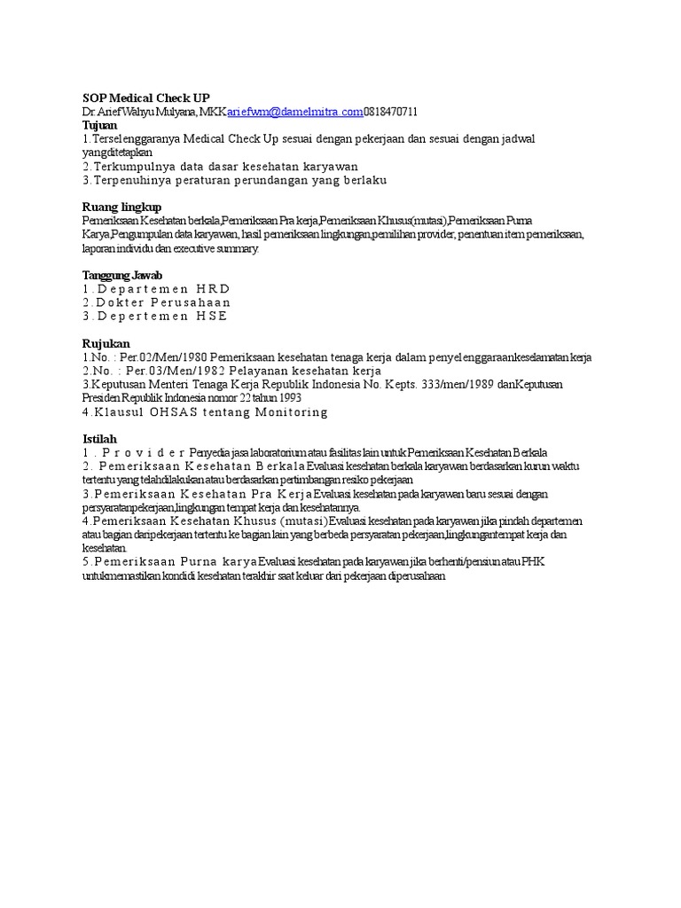 SOP Medical Check UP | PDF