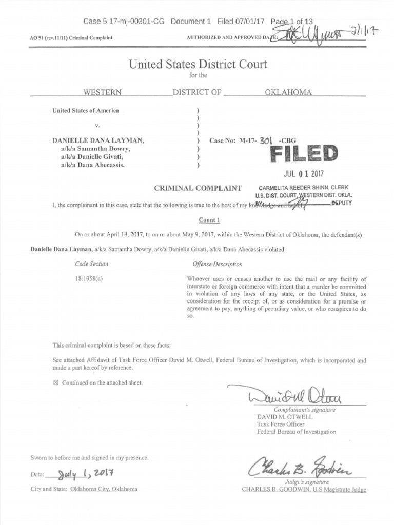DANIELLE DANA LAYMAN FBI Affidavit | PDF
