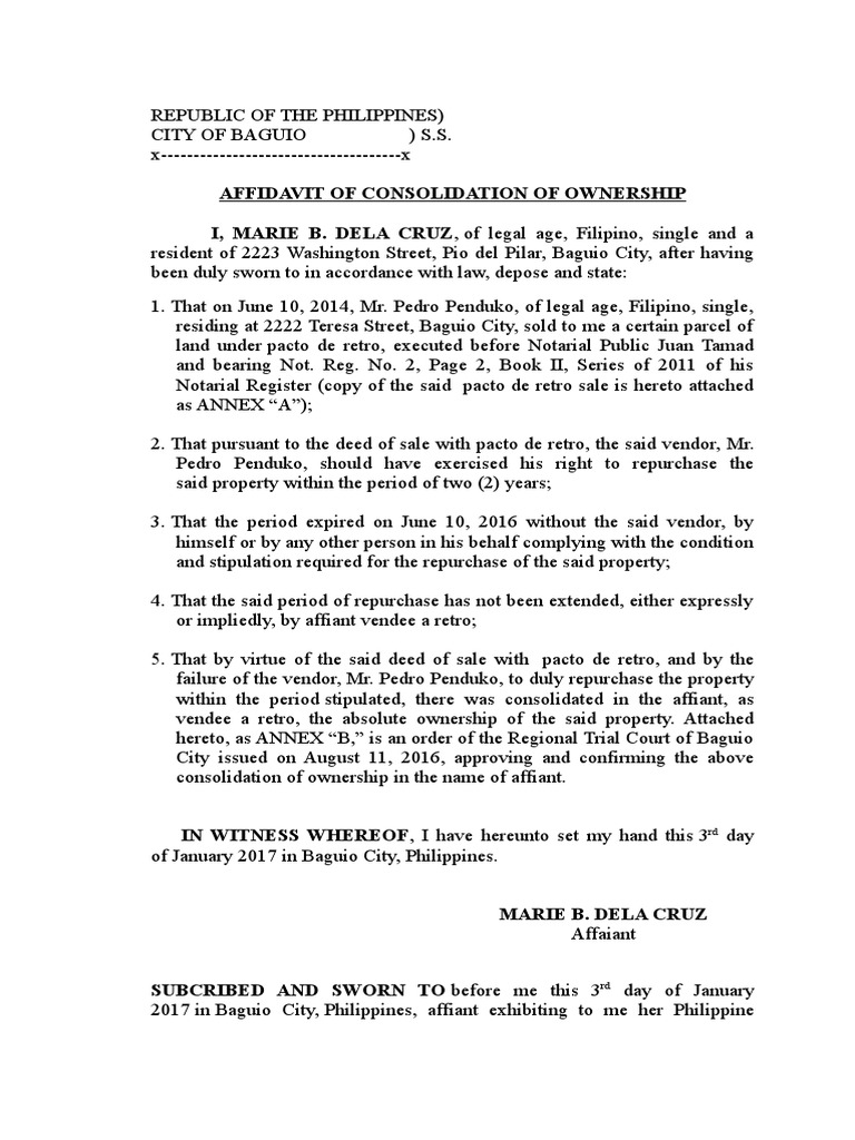 Affidavit of Consolidation of Ownership | Affidavit | Virtue