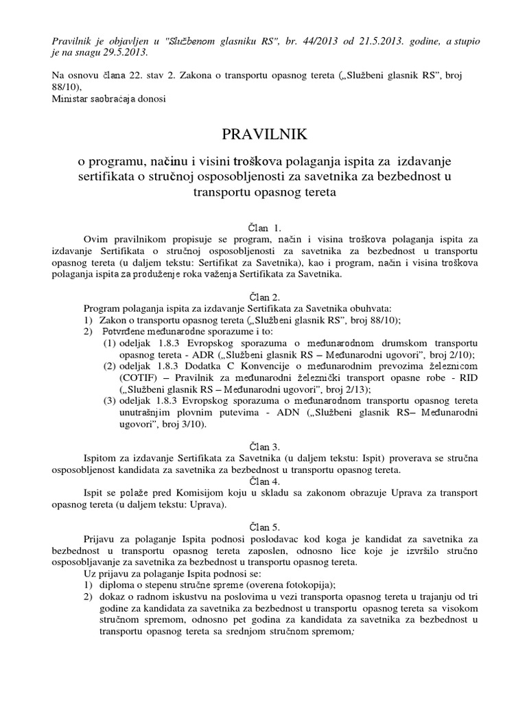 Pravilnik o Programu Nacinu I Visini Troskova Polaganja Ispita Za Izdavanje Sertifikata o ...