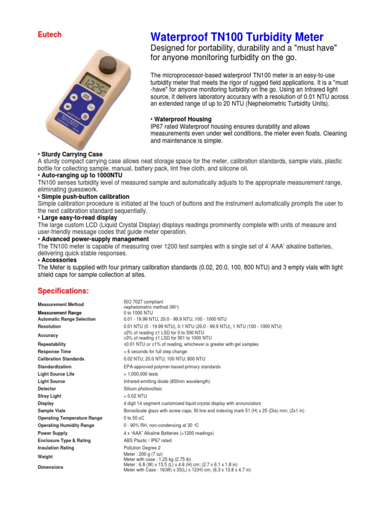 TN100-turbiditymeter | Calibration | Metre