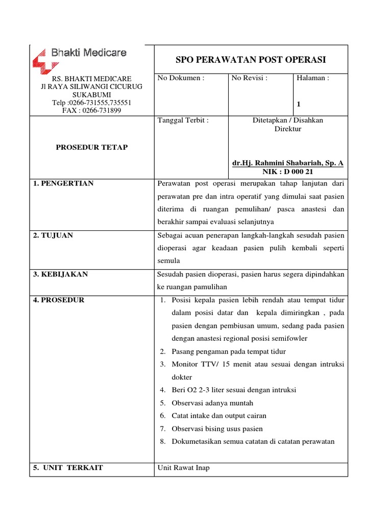 Spo Perawatan Post Operasi | PDF