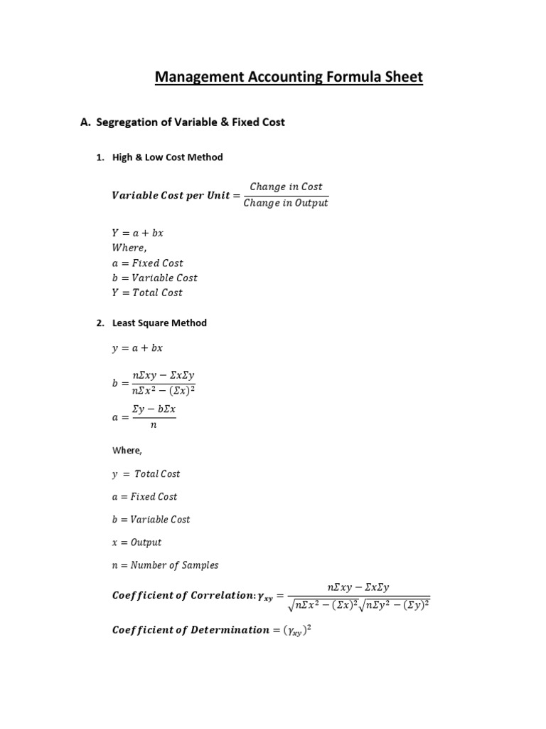 Managament Accounting Formula | PDF