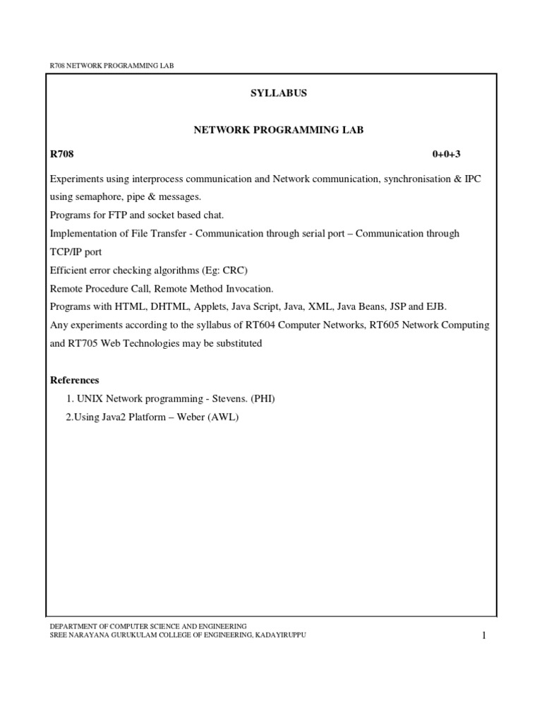Syllabus: R708 Network Programming Lab | Download Free PDF | Multicast | Port (Computer Networking)