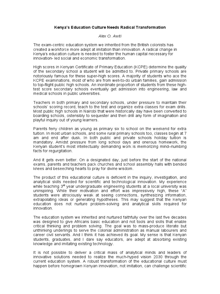 Kenyan Education Must Align With 21st Century Global Challenges and ...