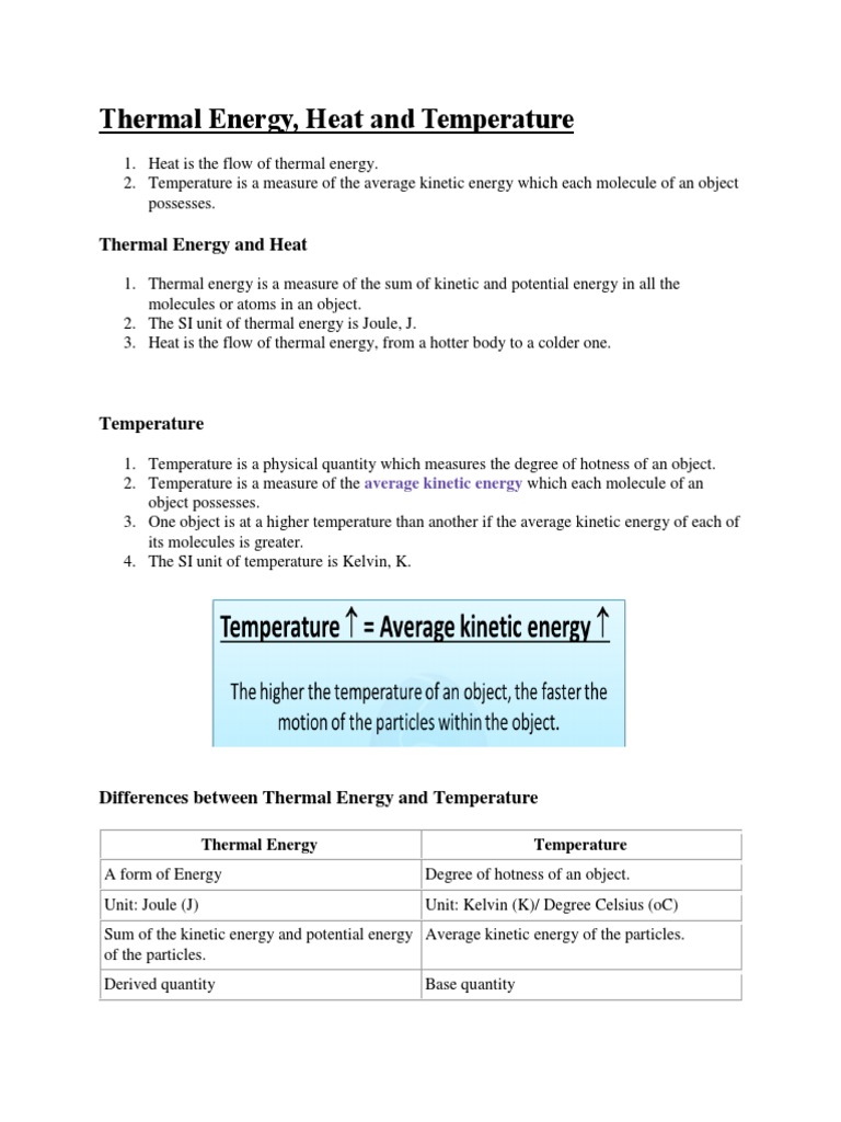 Thermal Energy vs. Temperature Explained | PDF | Temperature | Thermometer