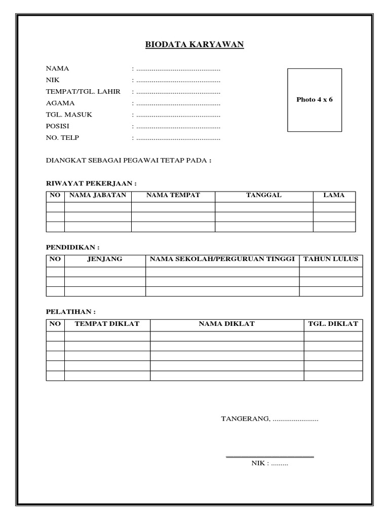 Biodata Karyawan | PDF