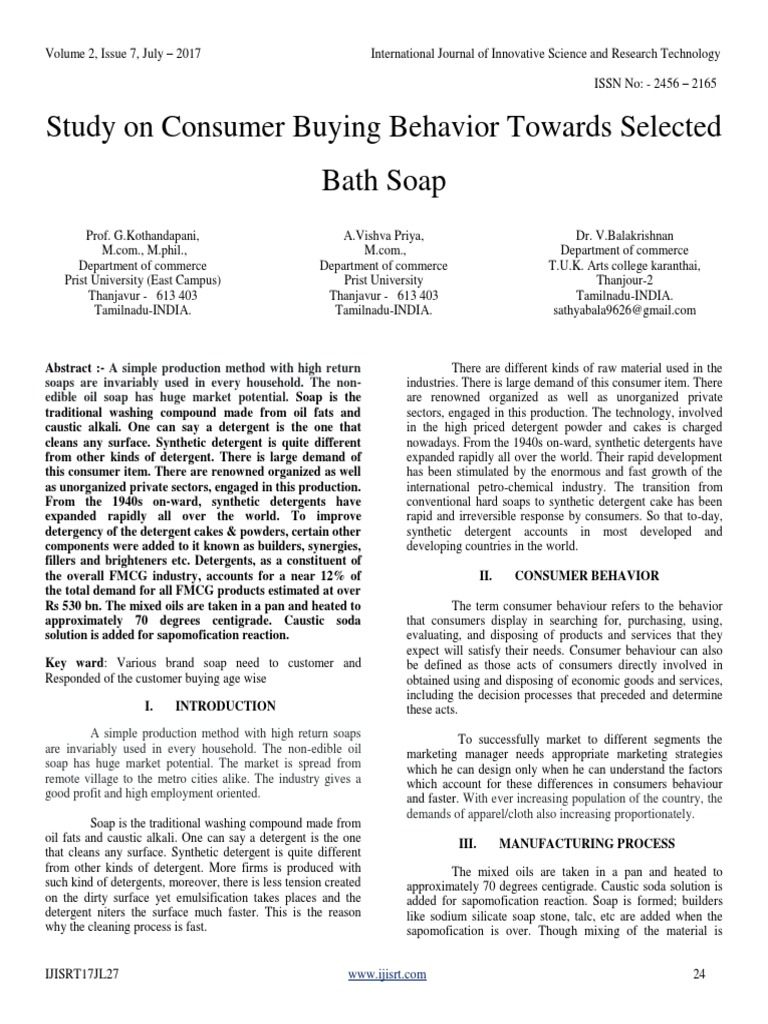 Study On Consumer Buying Behavior Towards Selected Bath Soap | PDF ...