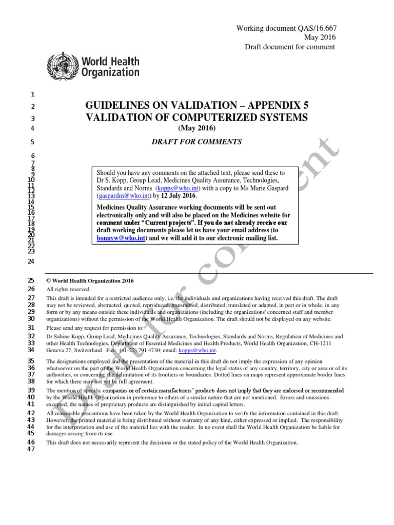 WHO - Guideline Validation Computerized Systems-Appendix5 QAS16-667 ...