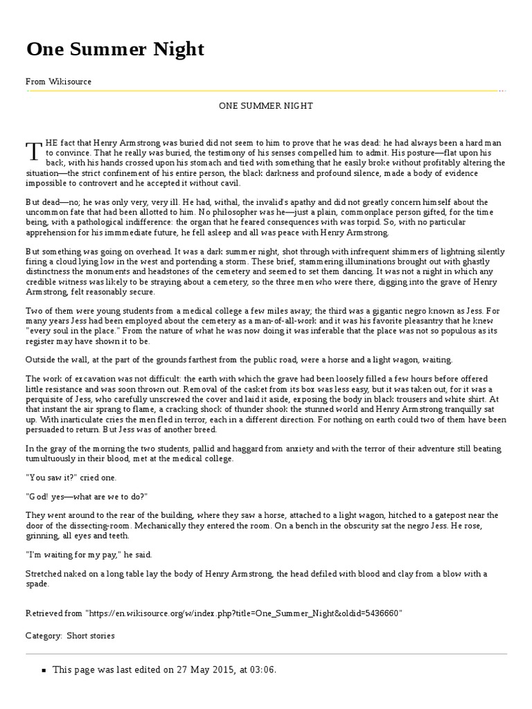 (1906) One Summer Night (Ambrose Bierce) | PDF