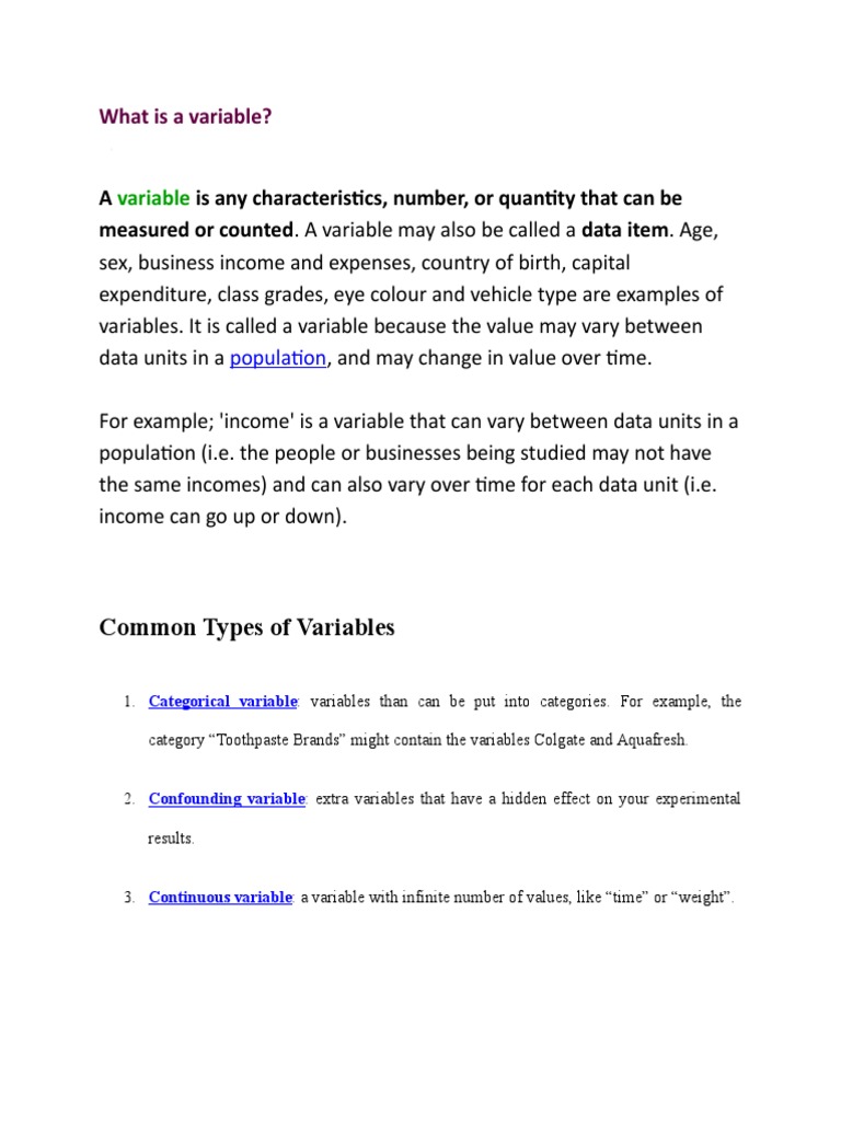 Common Types of Variables | PDF | Level Of Measurement | Categorical ...