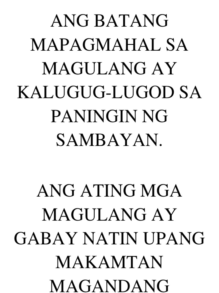Ang Batang Mapagmahal Sa Magulang Ay Kalugug | PDF