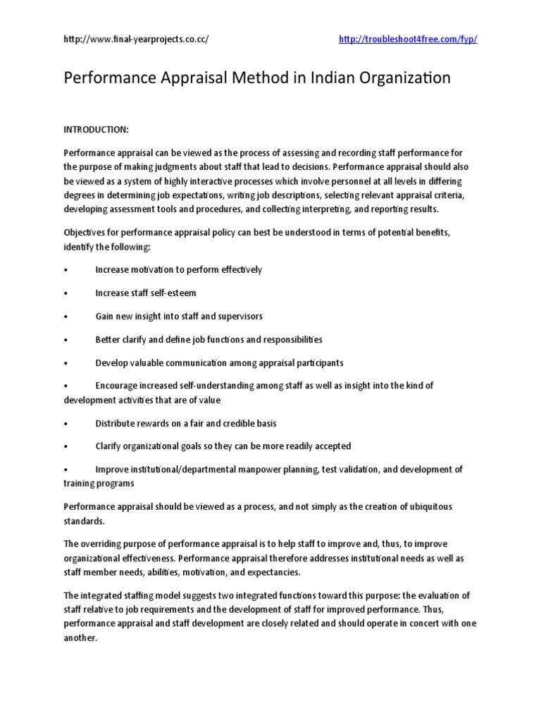 Performance Appraisal Method in Indian Organization | PDF | Performance Appraisal | Motivational