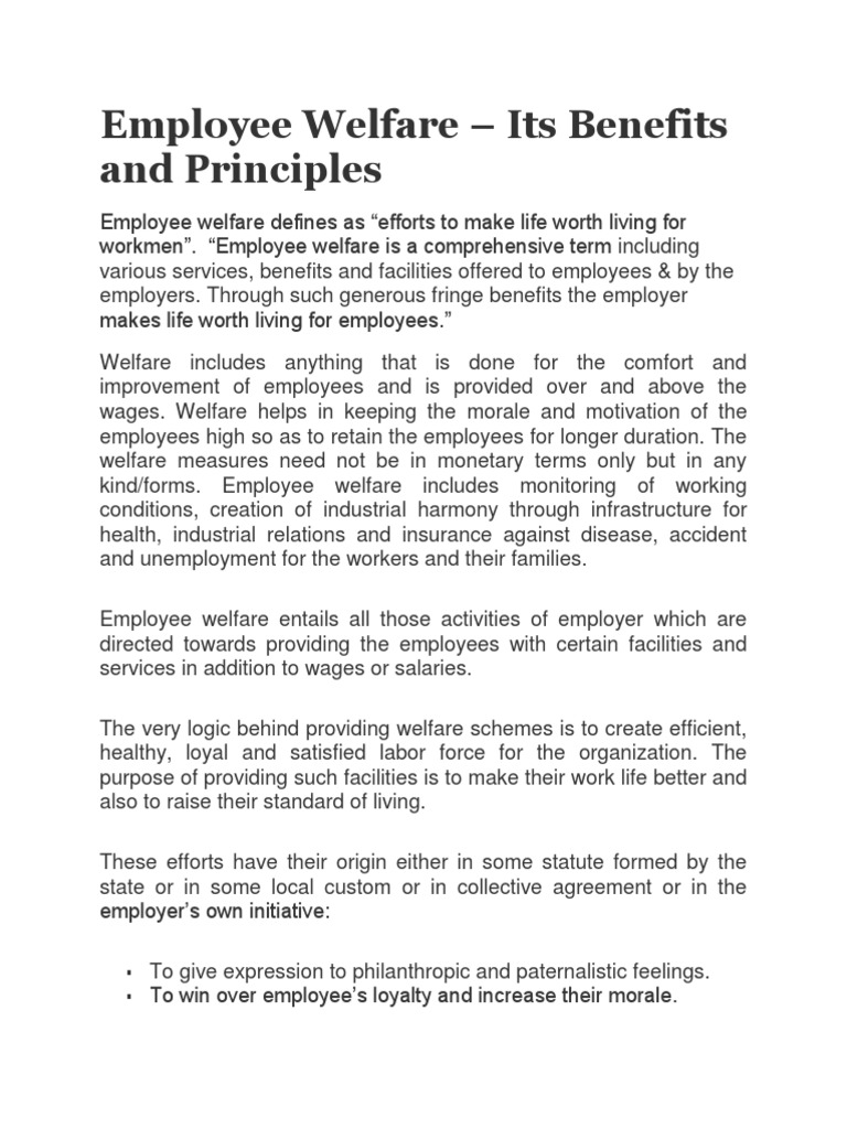 Employee welfare benefits and principles explained | PDF | Welfare ...