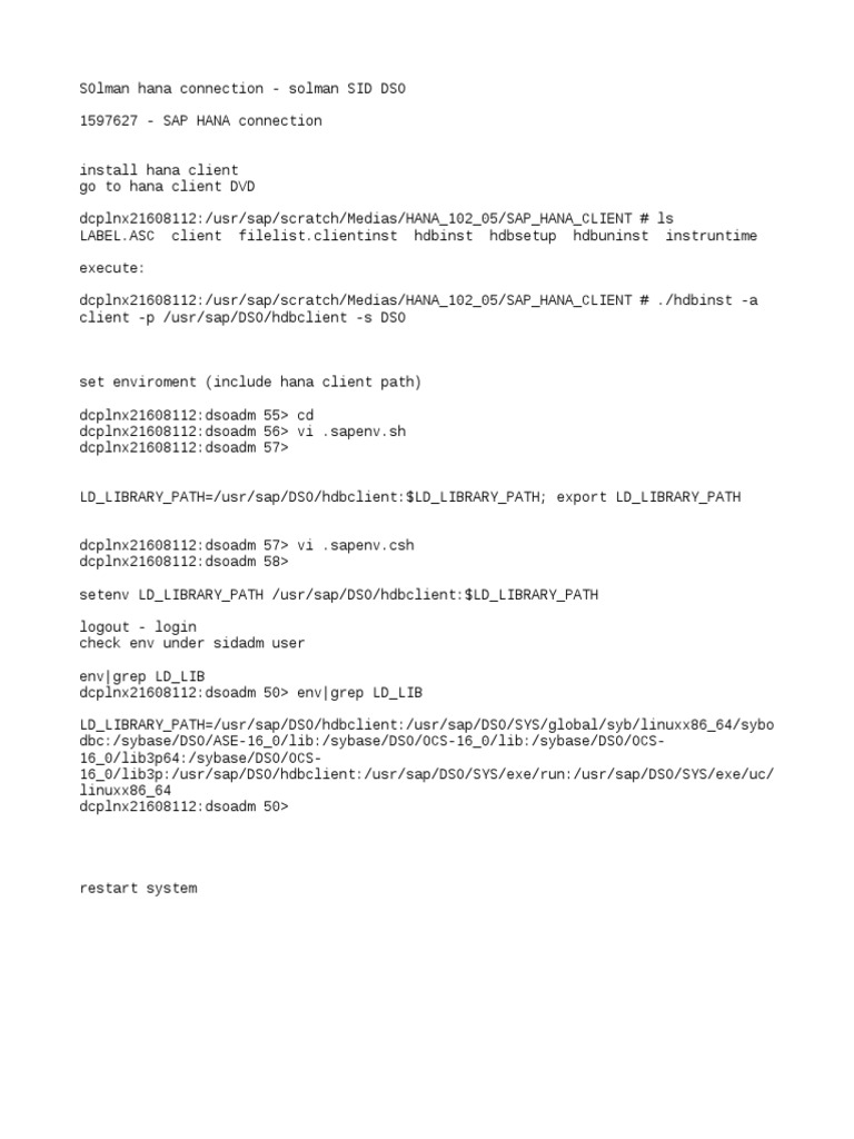 SOLMAN Hana Client Installation For Managed System Configuration | PDF