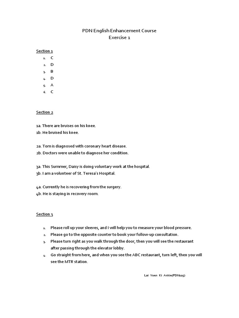 PDN English Enhancement Course Exercise 1 | PDF | Wellness