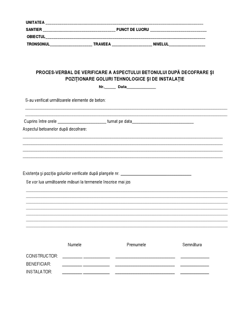 Proces Verbal de Receptie A Betonului Dupa Decofrare PDF | PDF