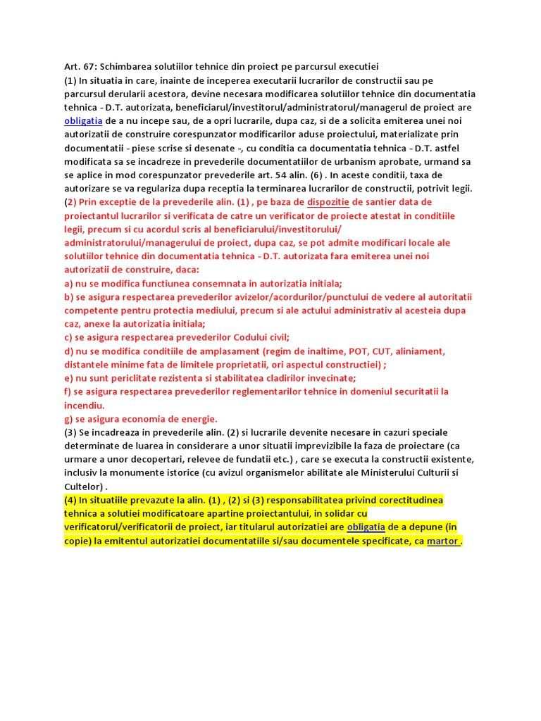 Art 67 Norme de Aplicare A Legii 50-1991 | PDF