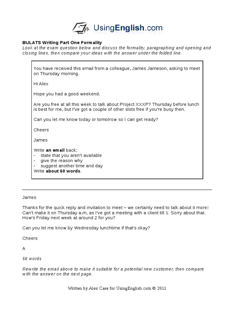 BULATS Writing Practice 1 | PDF