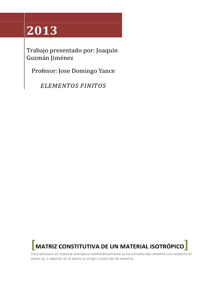 Matriz Constitutiva de Material Isotrópico | PDF | Matriz (Matemáticas ...