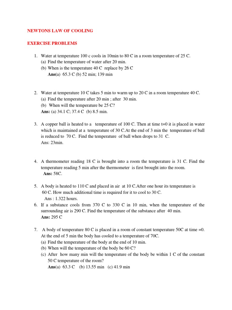 Newton's Law of Cooling Exercises | PDF