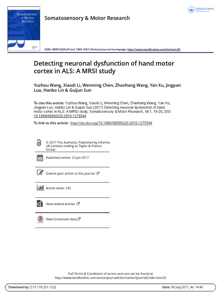 Detecting Neuronal Dysfunction of Hand Motor Cortex in ALS A MRSI Study ...