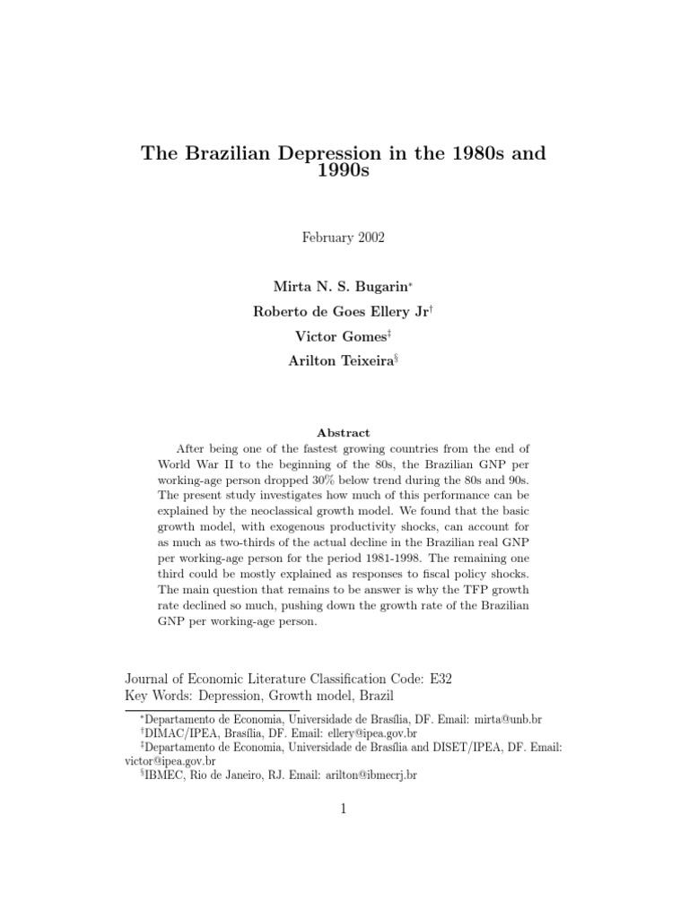 The Brazilian Depression in The 1980s and 1990s | PDF | Economic Growth ...