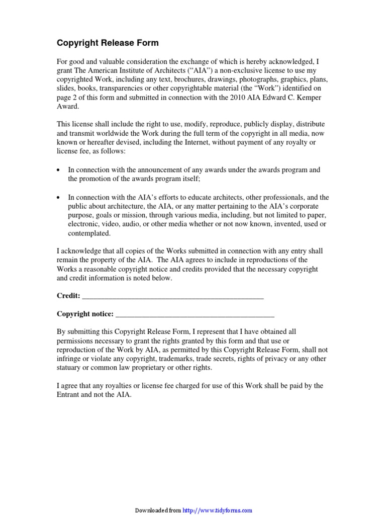 AIA Copyright Release Form Template | PDF | Copyright | Architect
