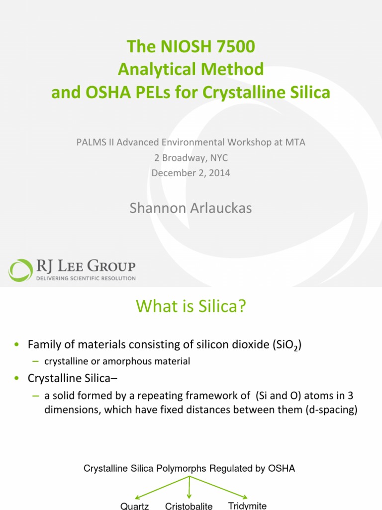 NIOSH 7500 Method for Silica Analysis | PDF | X Ray Crystallography ...