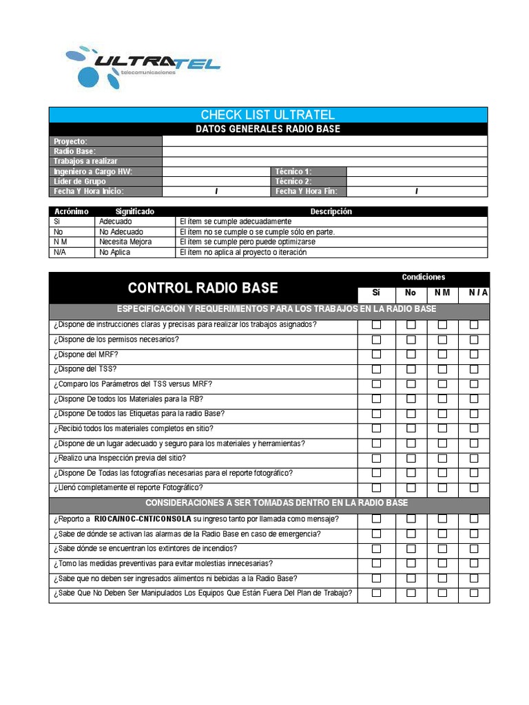 Check List Radio Base | Radio | Informática