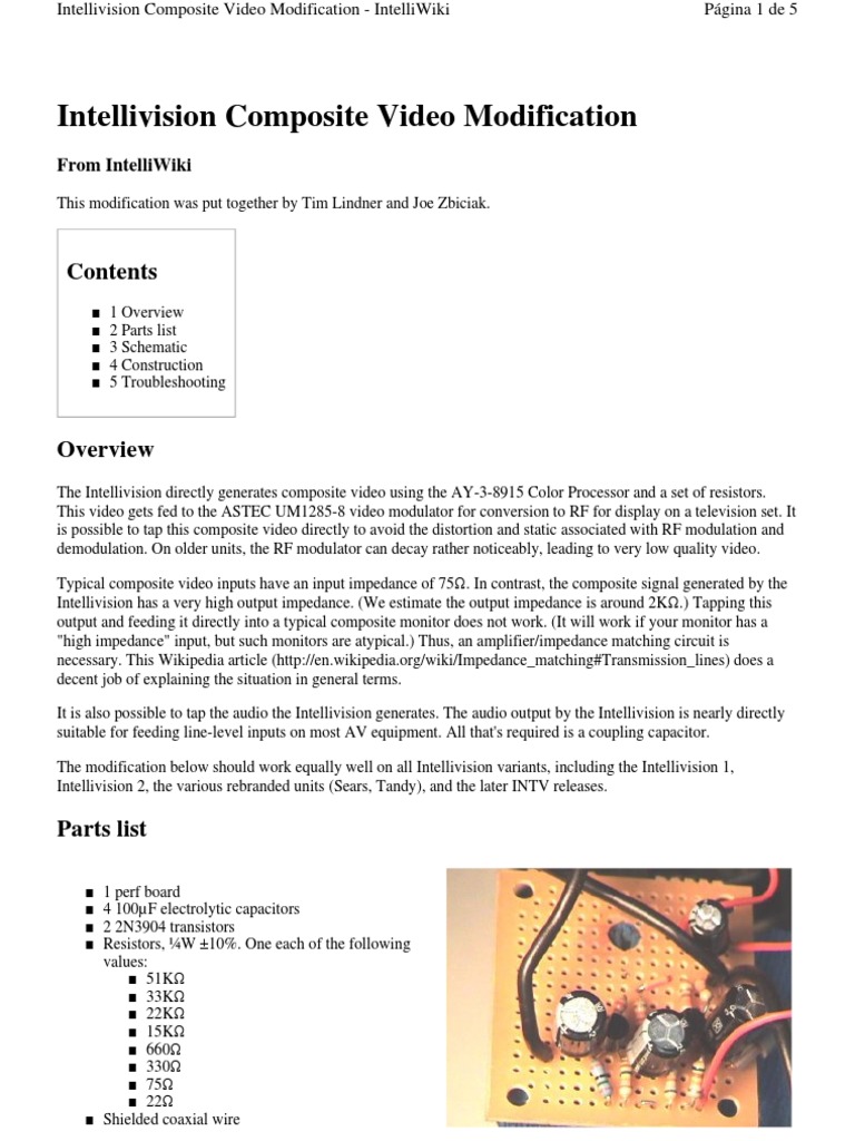 Intellivision Composite Video Modification: From Intelliwiki | PDF ...