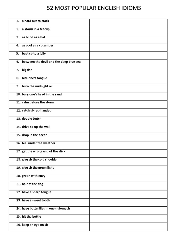 52 Most Popular English Idioms | PDF | Nature