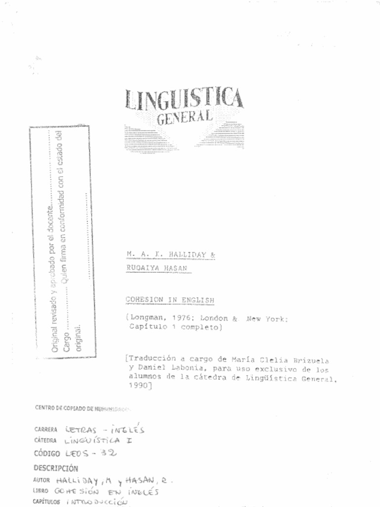 Halliday - Hassan Cohesión en Inglés | PDF
