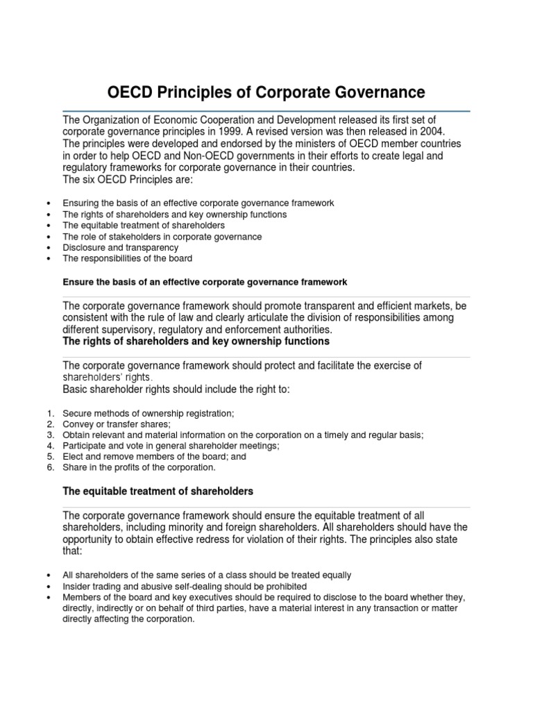 OECD Principles | PDF | Corporate Governance | Governance